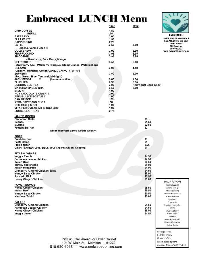 Embraced Offers Full Lunch Menu - thecity1